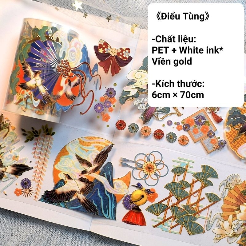 (Chiết chu kì) băng dính PET nền trong [Điểu tùng] washi hình dán ...