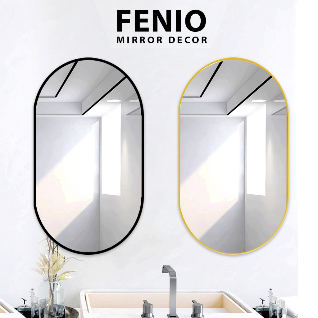 Gương nhà tắm hình bầu dục oval elip FENIO DECOR khung viền nhôm chống ...