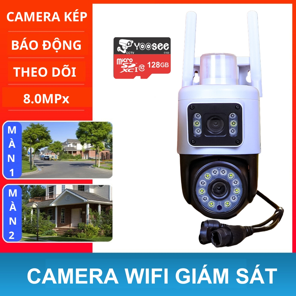 Camera Yoosee Q18 PRO 2 mắt 6.0MP - xem 2 màn hình, xoay 360 độ không ...