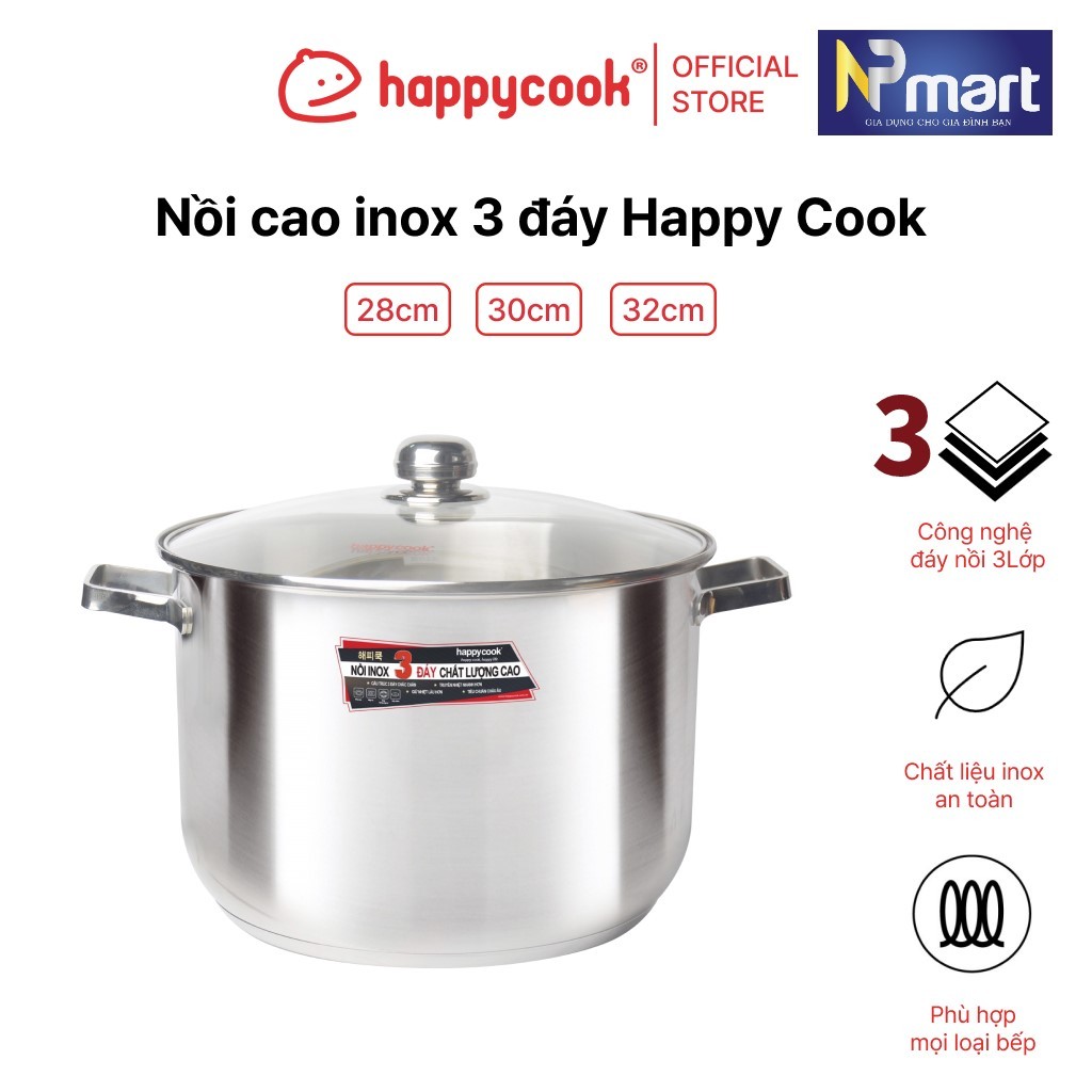 NỒI INOX 3 ĐÁY HAPPY COOK SIZE 28, 30, 32CM NC-28G -30G -32G - SỬ DỤNG BẾP TỪ | Shopee Việt Nam