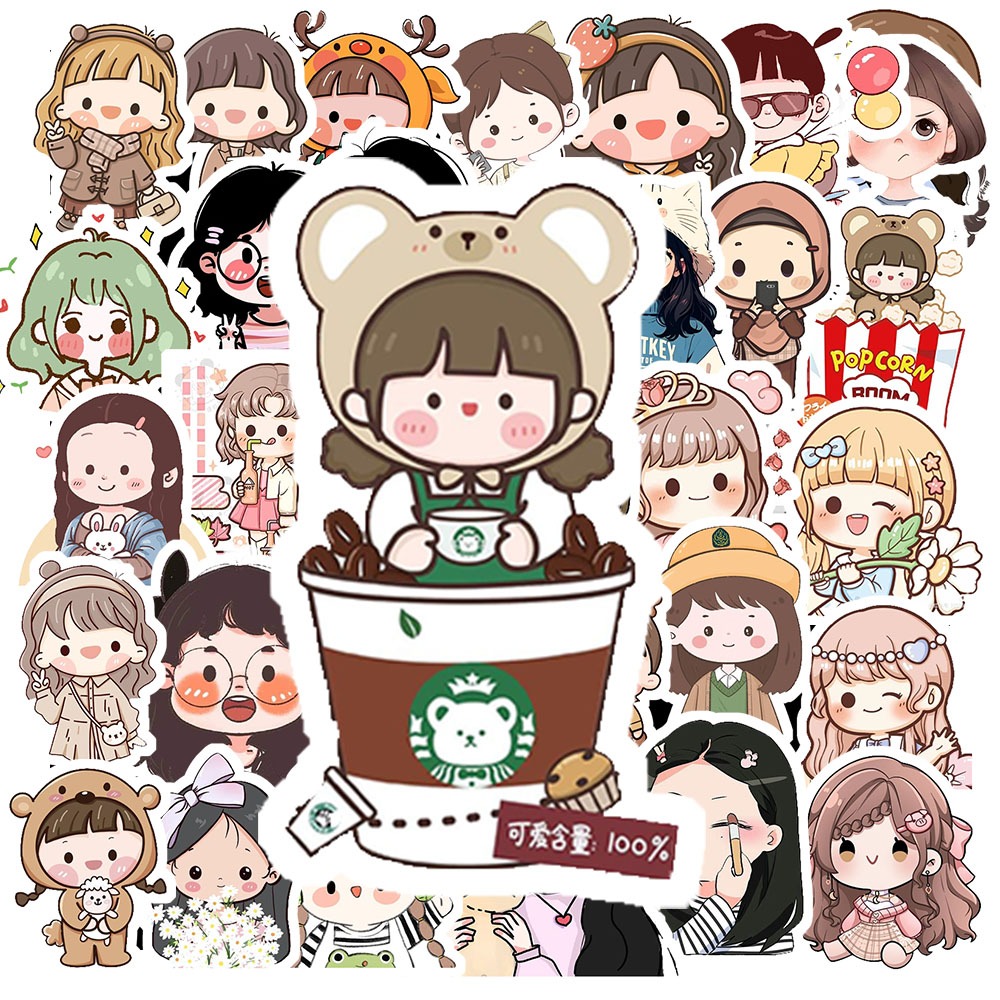 Combo 50 Sticker Hình CÔ GÁI DỄ THƯƠNG – Decal Trang Trí Xe - Điện ...
