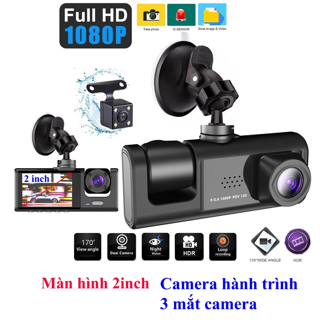Camera hành trình, loại 3 mắt camera, ghi hình trước, trong xe và sau ...