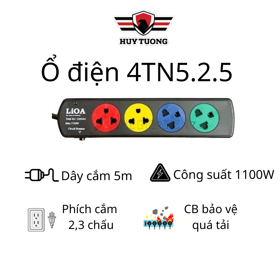 Ổ cắm điện LIOA, đa dạng 4/6/10 lỗ cắm điện, dây dài 3m/5m/10m, công suất 1000w đến 3000w ...