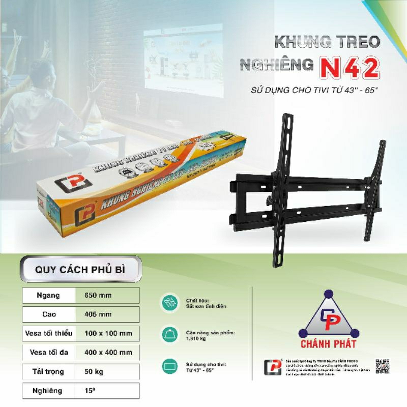 KHUNG TREO TIVI CHÍNH HÃNG CỐ ĐỊNH NGHIÊN 15 ĐỘ : MODEL : N42 - TỪ 43 ...
