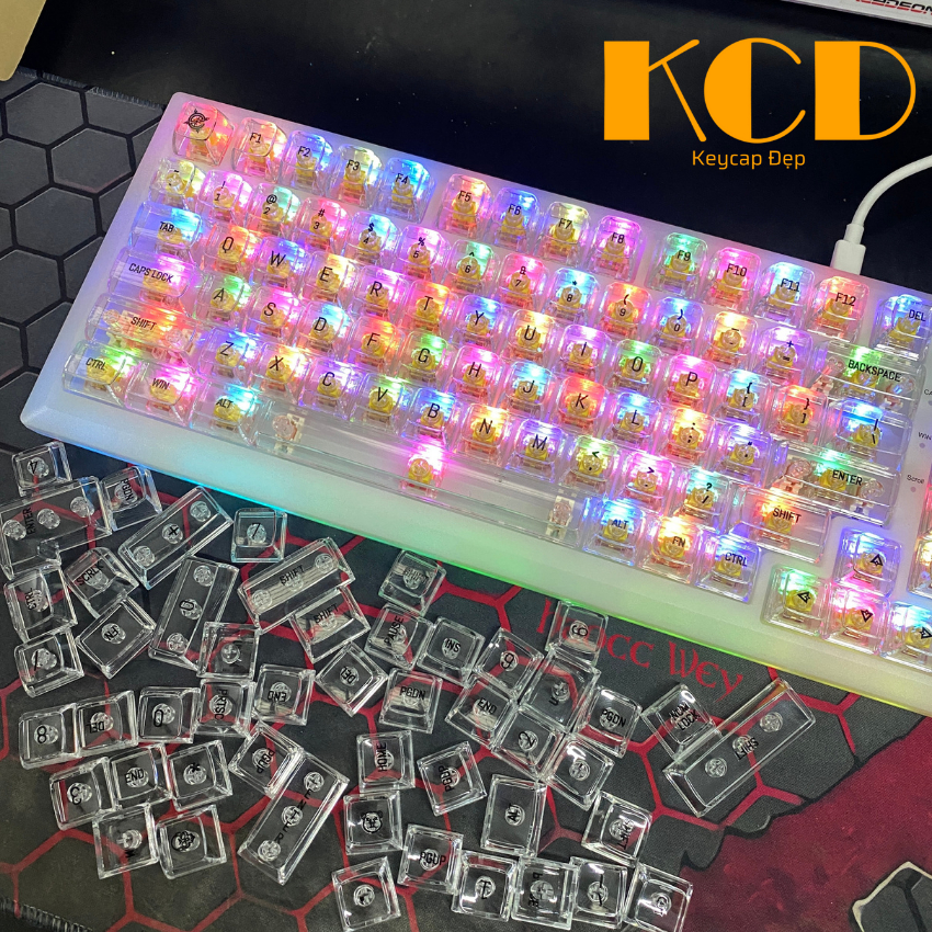 Keycap xuyên led trong suốt, profile MDA, chất liệu nhựa PC trong suốt ...