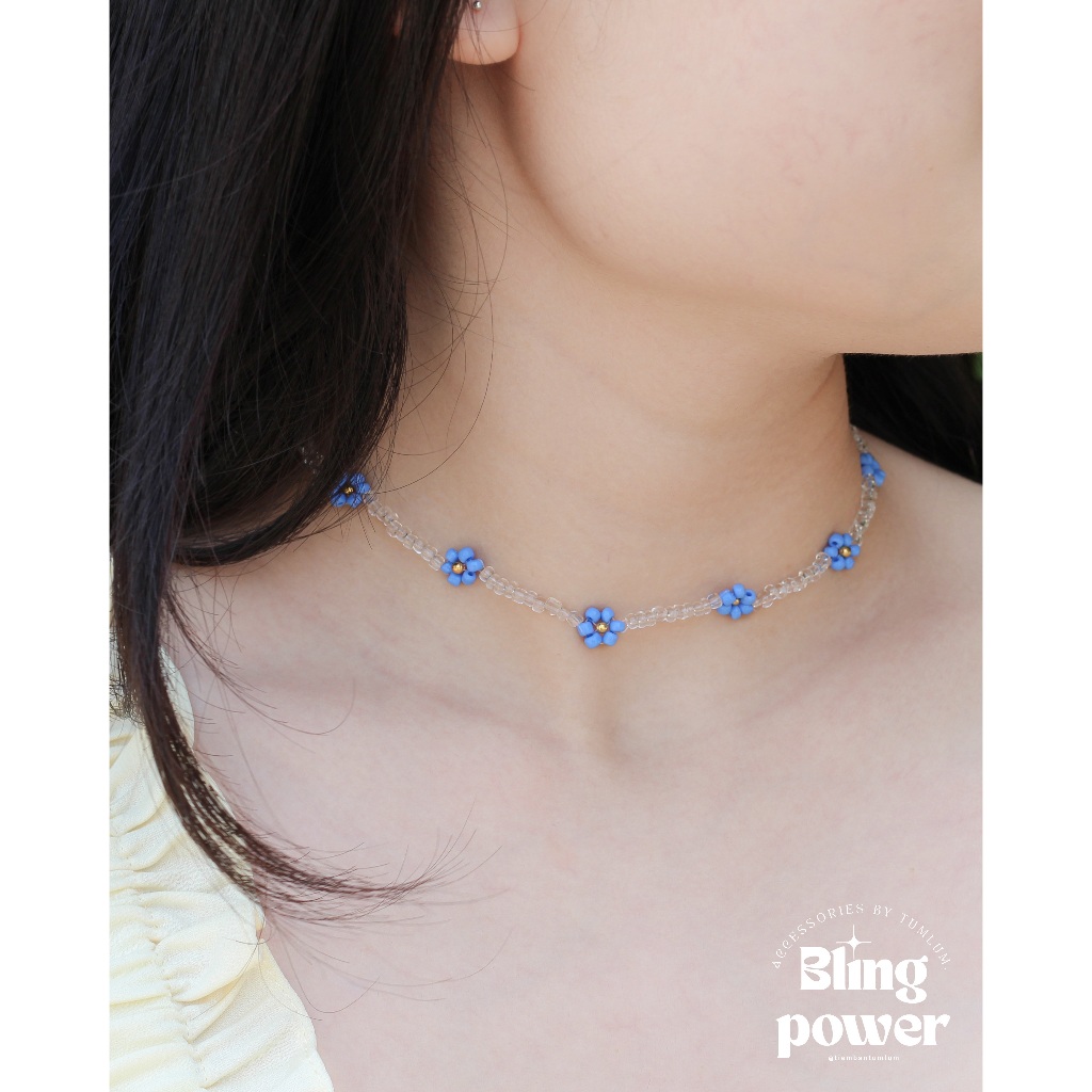 Vòng cổ hạt cườm kết hình bông hoa màu xanh - BLING POWER | Shopee Việt Nam