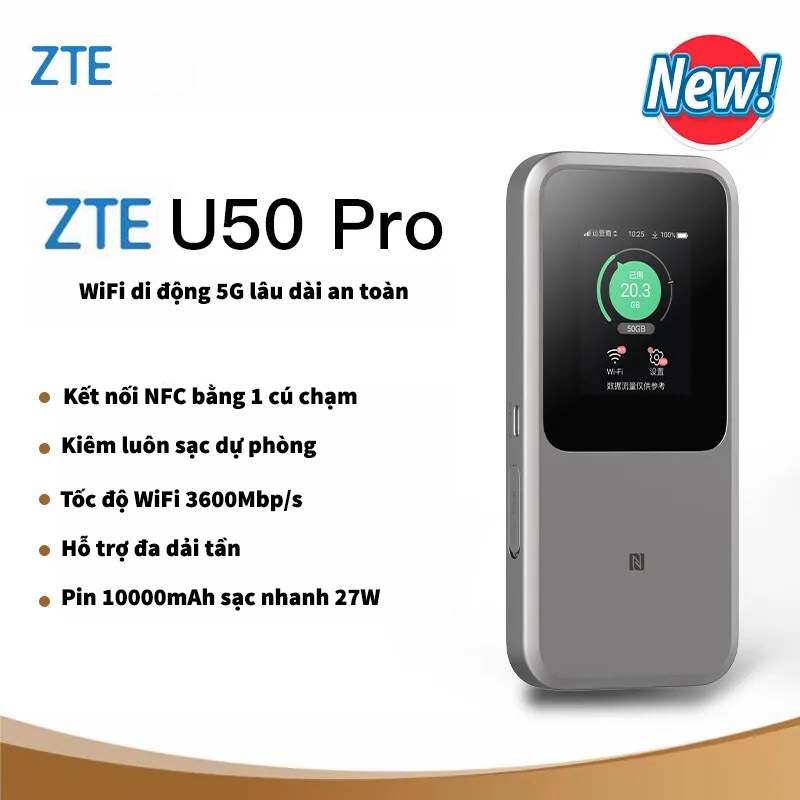 Bộ Phát WiFi 5G Cầm Tay ZTE U50 Pro MU5120 Băng Tần Kép, Pin 10000mah ...