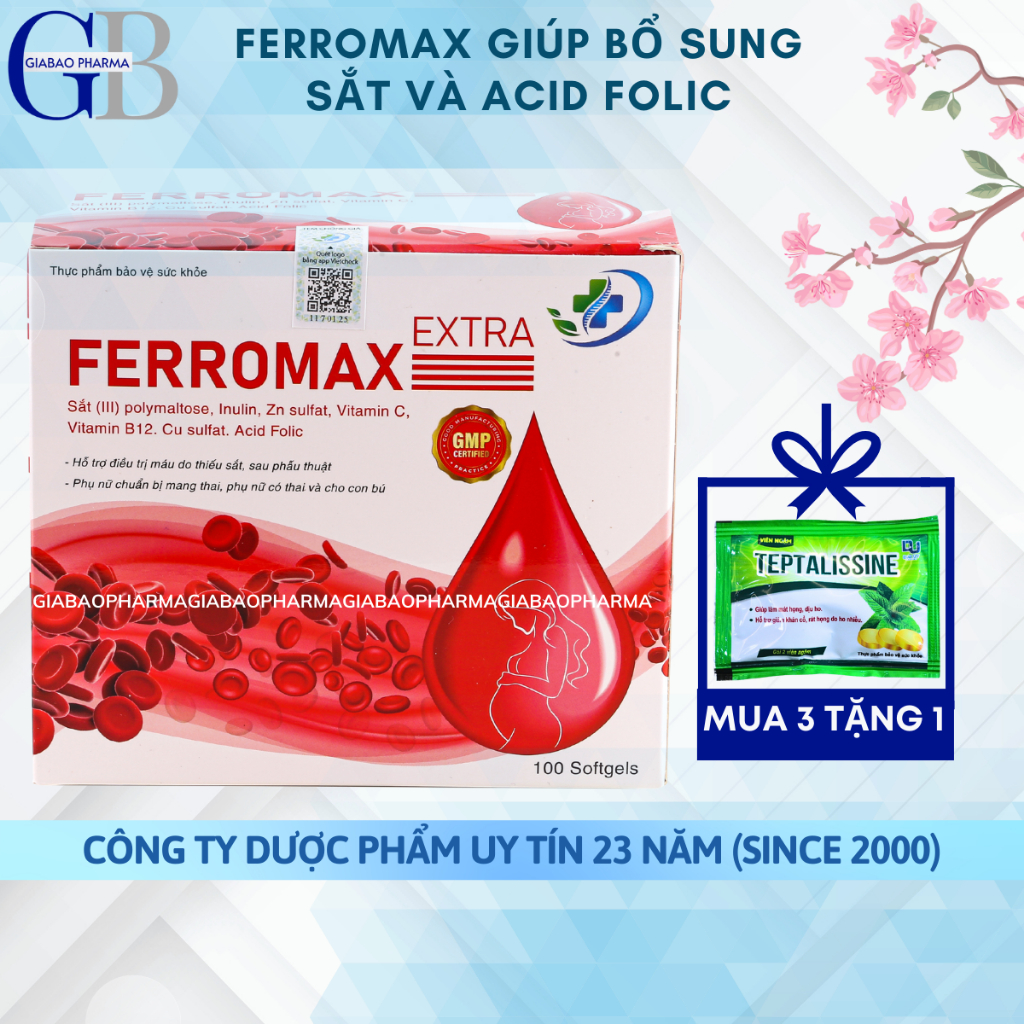 Viên uống bổ máu Ferromax Extra bổ sung Sắt, Acid Folic cho người thiếu ...