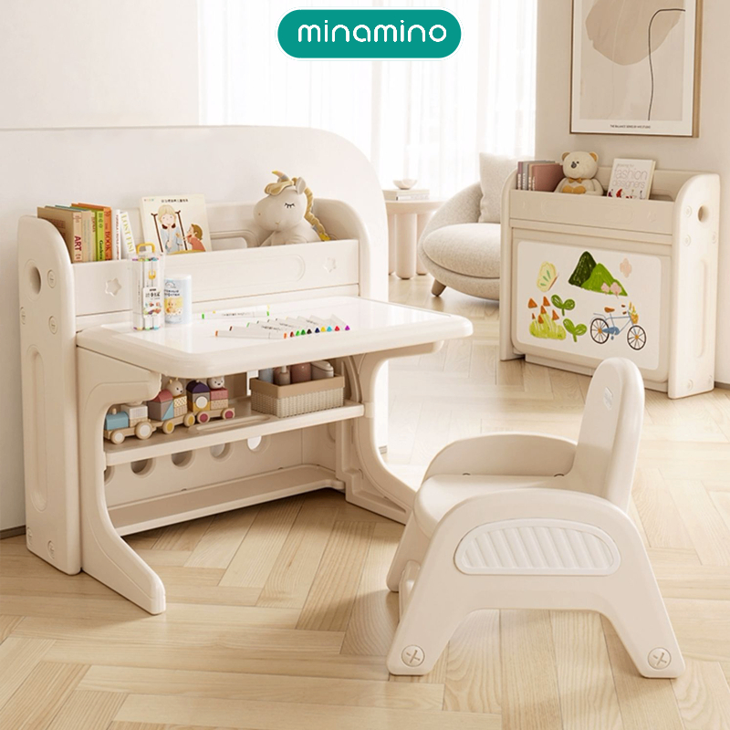 Bộ bàn học cho bé babyviva đa năng kết hợp kệ sách và bảng vẽ, xếp gọn được (có kèm ghế ...