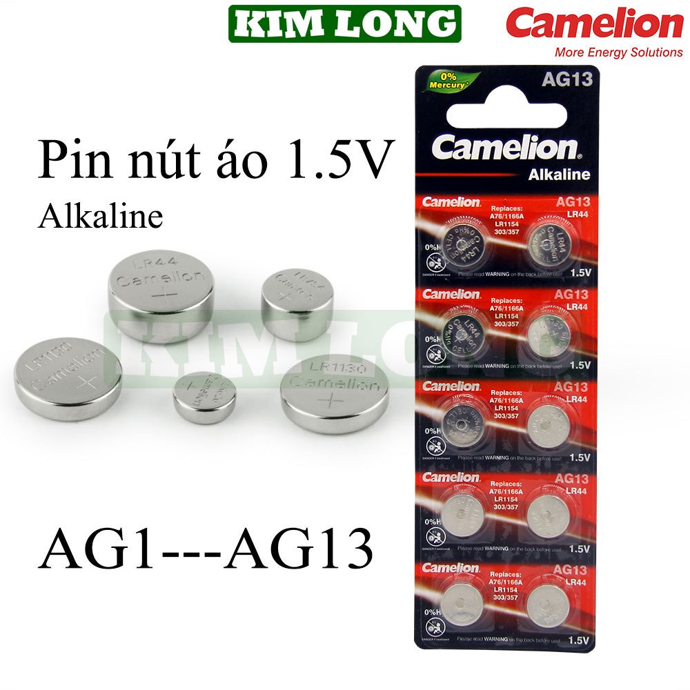 Pin Cúc Áo Camelion,Vỉ 10 Viên,AG1(LR60),AG3(LR41),AG4(LR66),AG10 ...