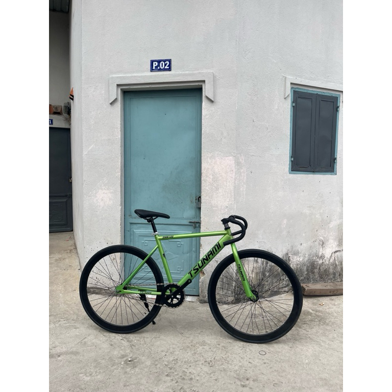 Xe đạp thể thao fixed gear tsunami & single speed màu xanh rêu bánh đen ...