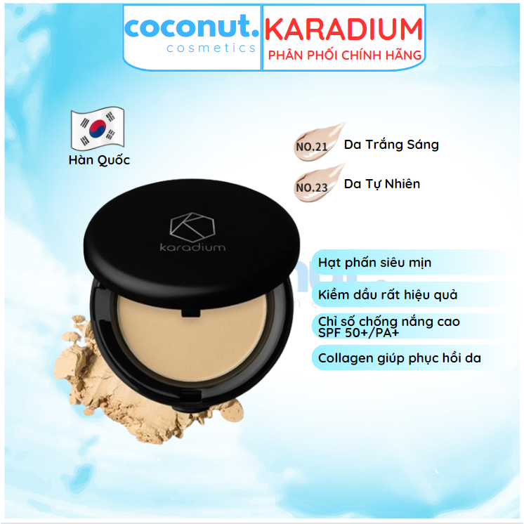 (Mẫu NEW 2023) Phấn phủ nén siêu mịn Karadium Collagen Smart Sun Pact Spf50+ PA+++ Kiềm Dầu ...