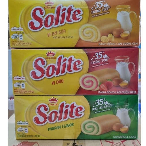 Bánh Bông Lan Cuộn Kem Solite 360g (20 gói x 18g) 3 vị Dứa, Bơ Sữa, Dâu | Shopee Việt Nam