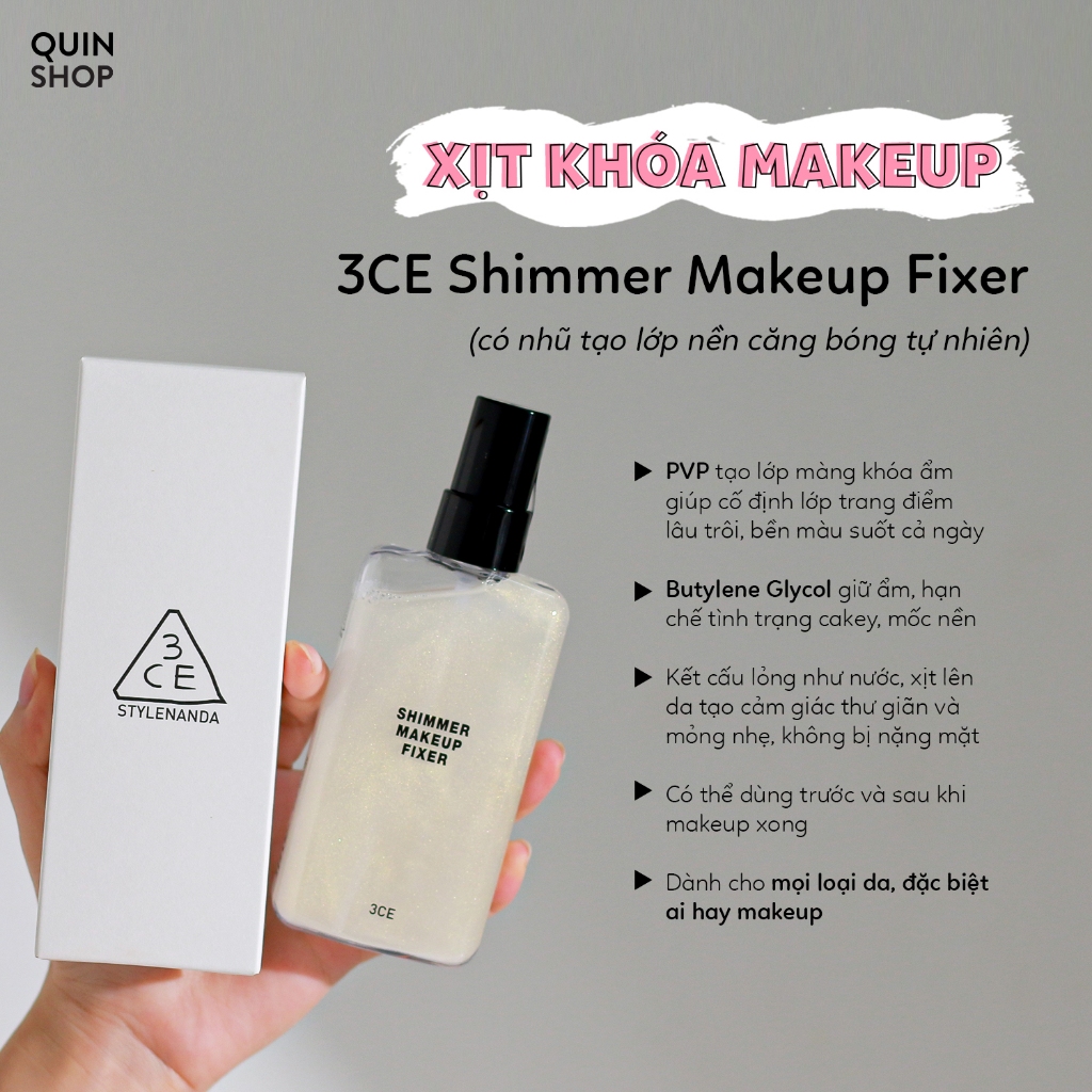 Xịt Khóa Lớp Trang Điểm Lâu Trôi 3CE Makeup Fixer Mist, Shimmer Makeup Fixer | Shopee Việt Nam