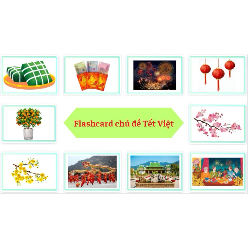 Bộ 10 thẻ học ép plastic chủ đề Tết Việt flashcard Tet holiday size A5 ...