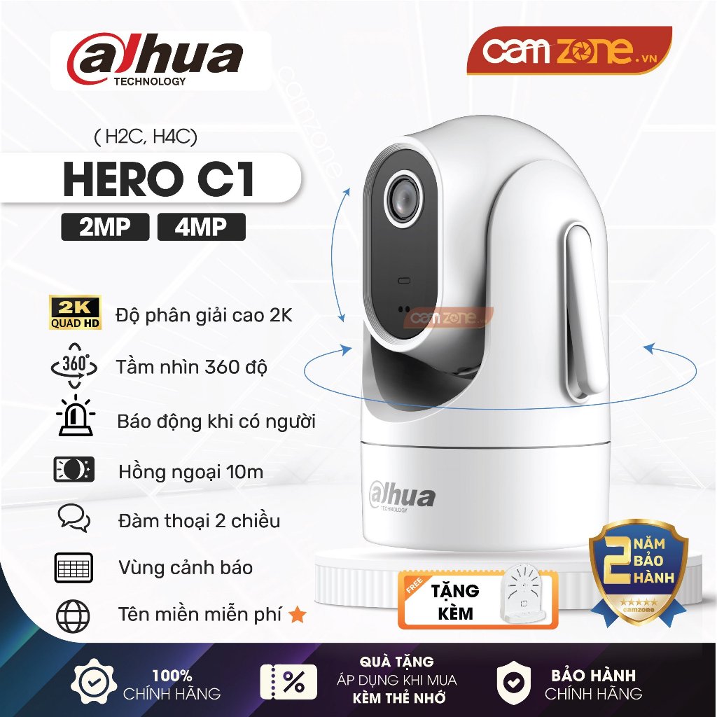 [MỚI] Camera Wifi Trong Nhà DAHUA HERO C1 H2C 2MP/H4C 4MP-Xoay 360, Phát Hiện CĐ, Mic & Loa, Có ...
