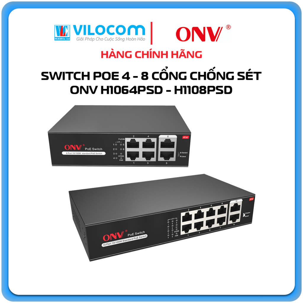 Switch PoE 4+2 & 8+2 cổng ONV H1064PSD H1108PSD 10/100Base-TX, khoảng ...