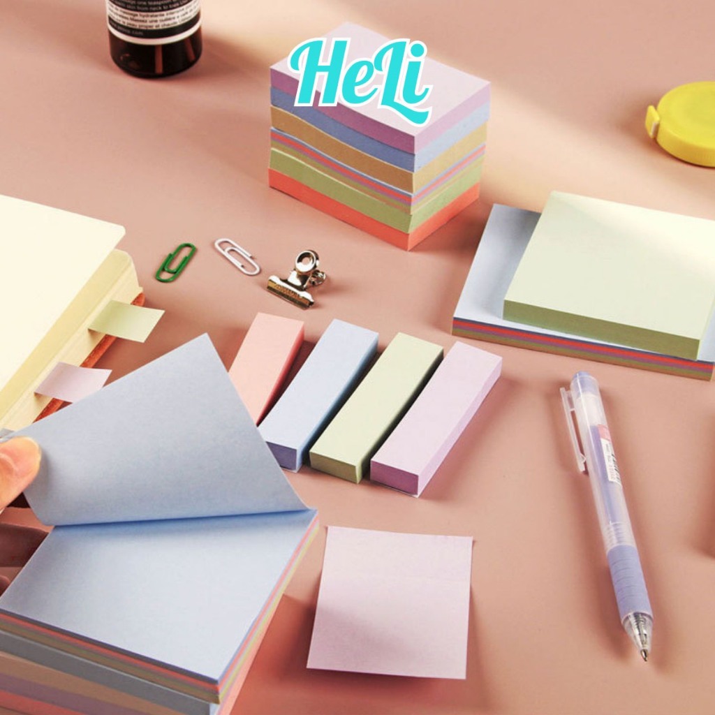 (GN05) SET 100 TỜ GIẤY NOTE GHI CHÚ MÀU PASTEL CÓ KEO DÁN (VUÔNG, CHỮ ...