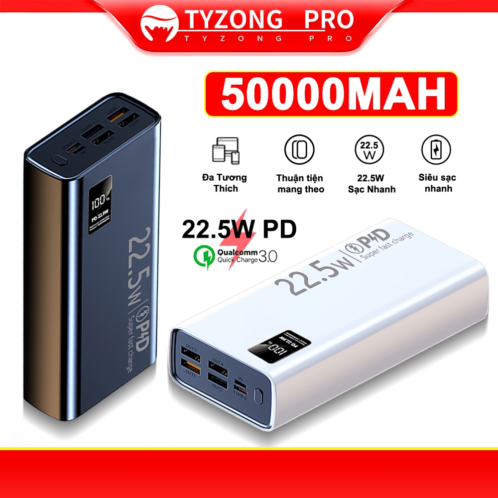 Sạc dự phòng Power bank PD22.5W TYZONG PRO K7 10000MAH 30000mah 50000mAh pin dự phòng màn hình ...