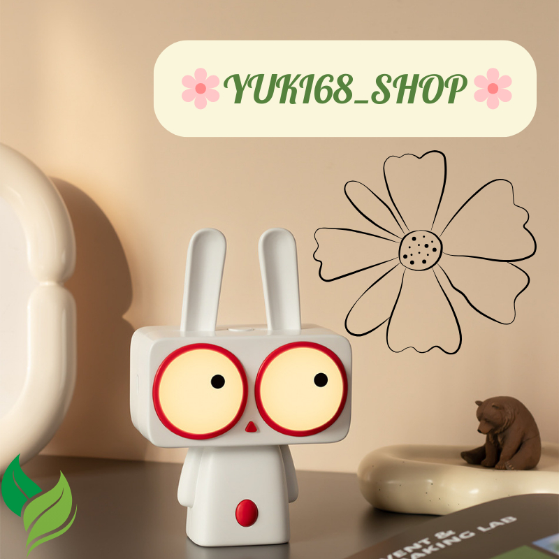 Đèn ngủ Thỏ Bobi mắt tròn và nheo mắt Đèn để bàn đầu giường hẹn giờ ngủ cổng sạc USB hoạt hình ...