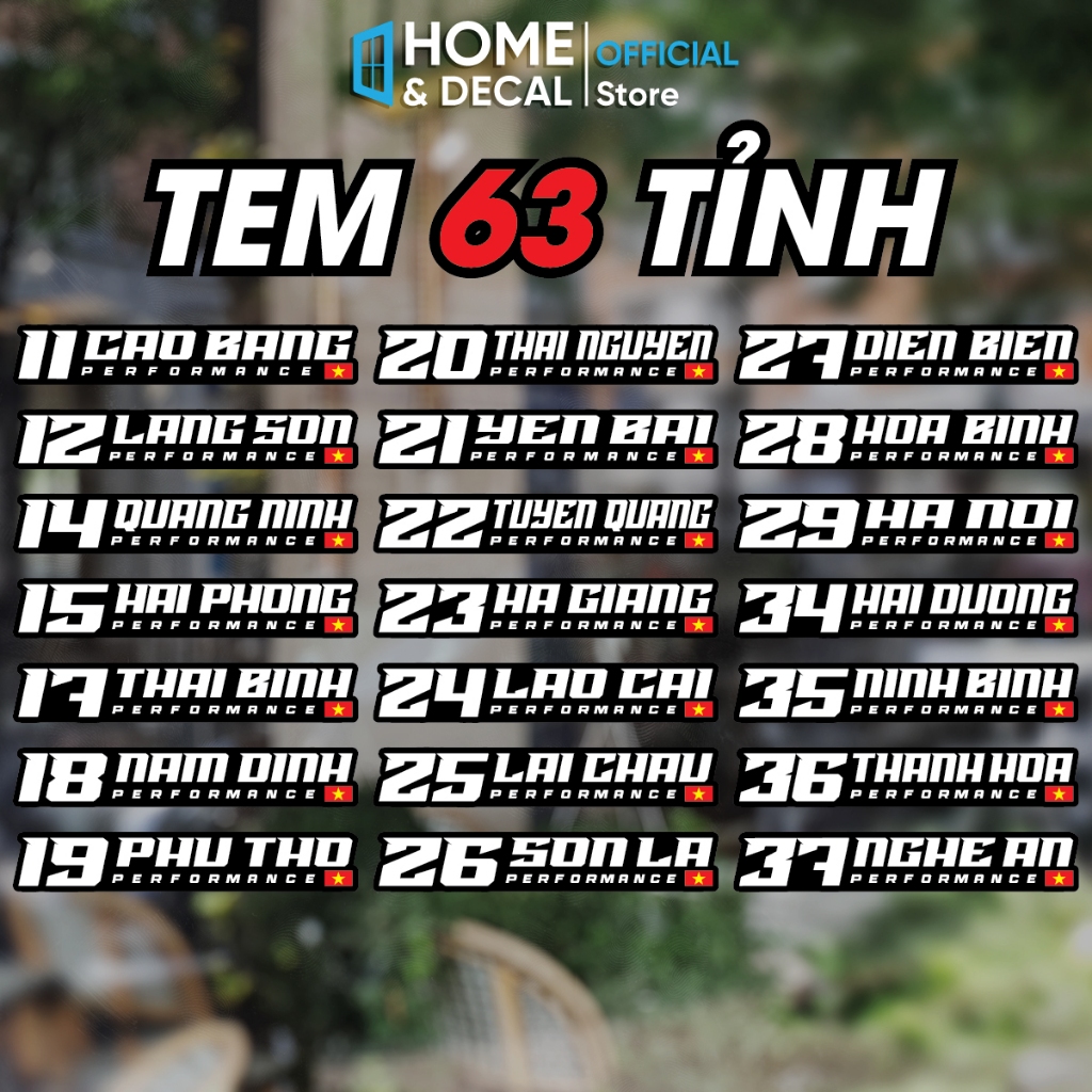 Tem Tỉnh Thành Việt Nam, Tem Dán Xe Performance 63 Tỉnh Thành, Chất ...