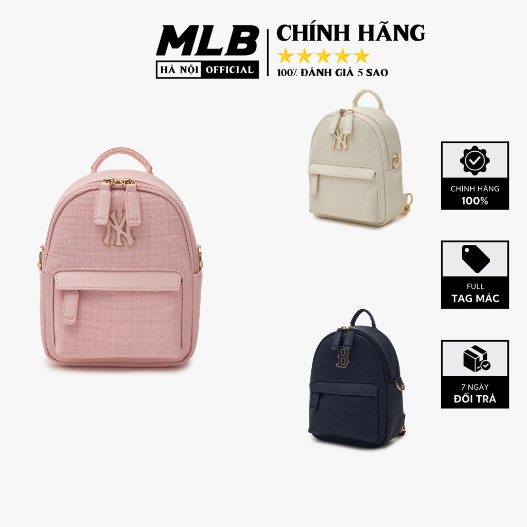 Cặp Balo Mini MLB Chính Hãng Kids Diamond Monogram PU Emboss Size 22 x ...