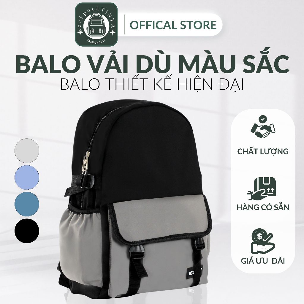Balo dù ghép đen Tantin- Cặp đi học nam nữ GENBAG balo nam nữ đi học ...