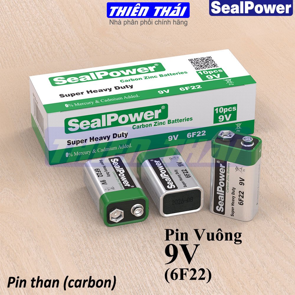 Pin vuông Sealpower,pin 9V(6F22),cho micro không dây, báo động khói ...