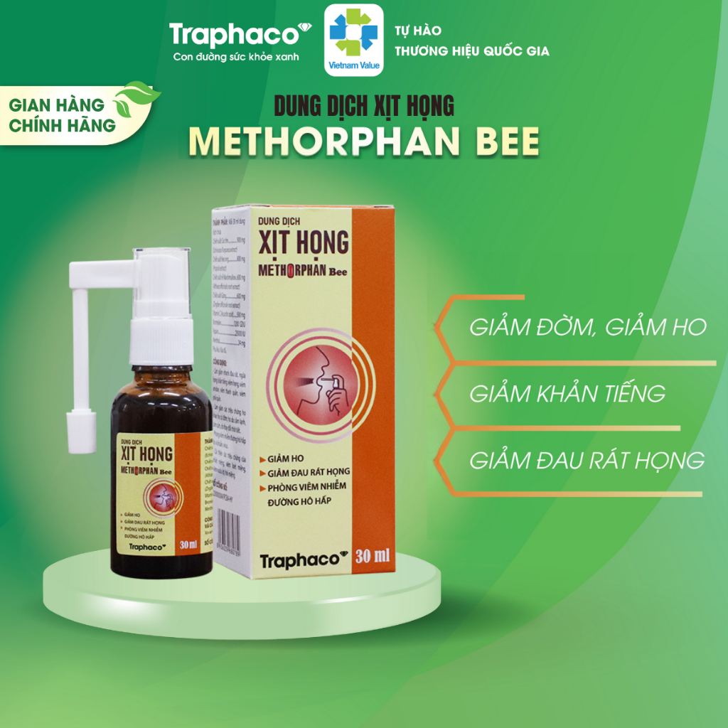 Xịt Họng METHORPHAN BEE Traphaco Hỗ Trợ Giảm Ho Ngứa Họng Cho Người Lớn ...