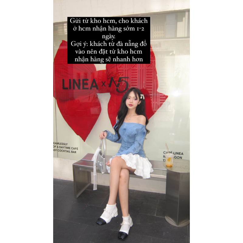 [SORI.VN] DENIM SET ÁO TRỄ VAI TAY PHỒNG DENIM CO DÃN KÈM CHÂN VÁY XOÈ ...