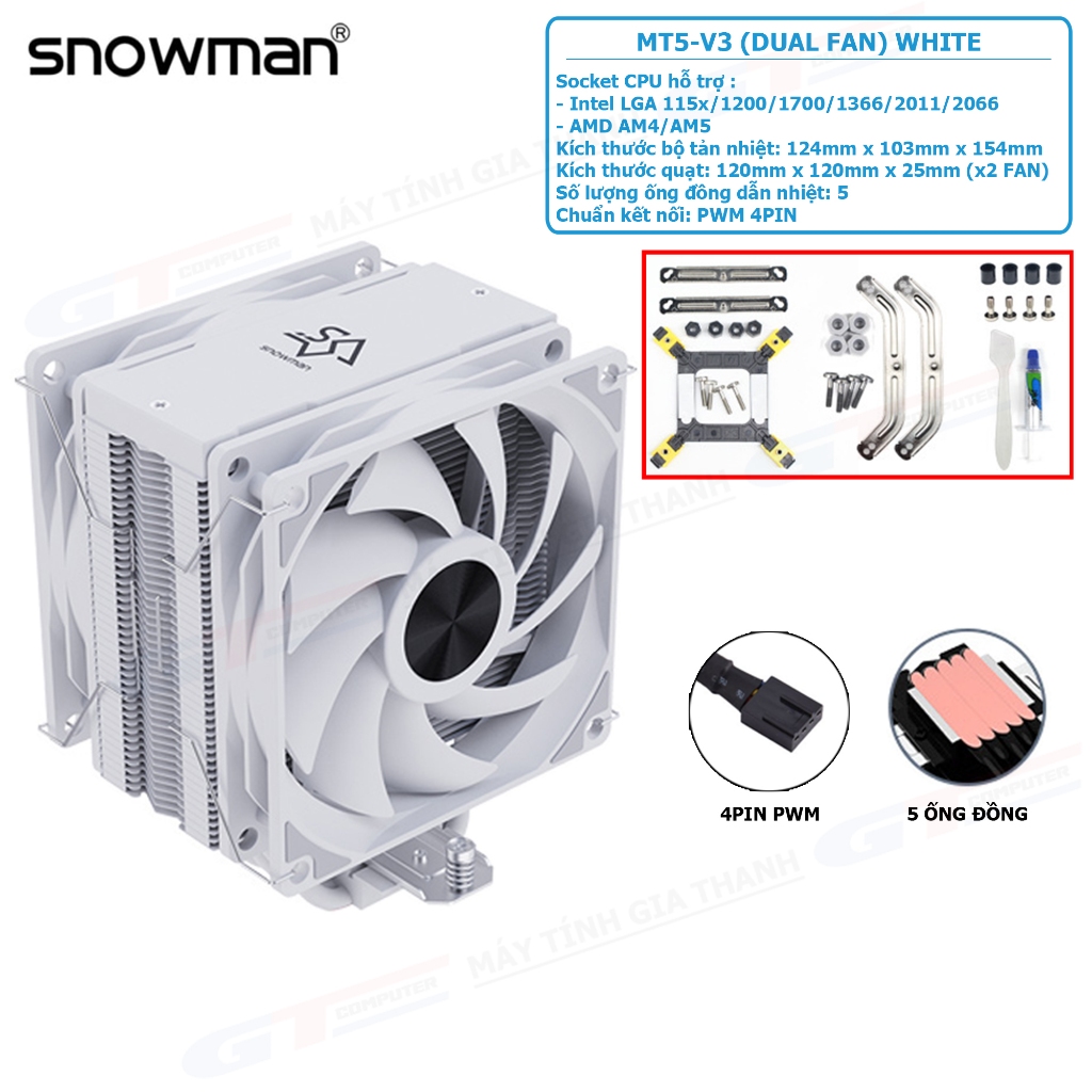 Tản Nhiệt CPU Snowman MT5-V3 DUAL LGA 1700/2011 Hỗ Trợ All Socket ...
