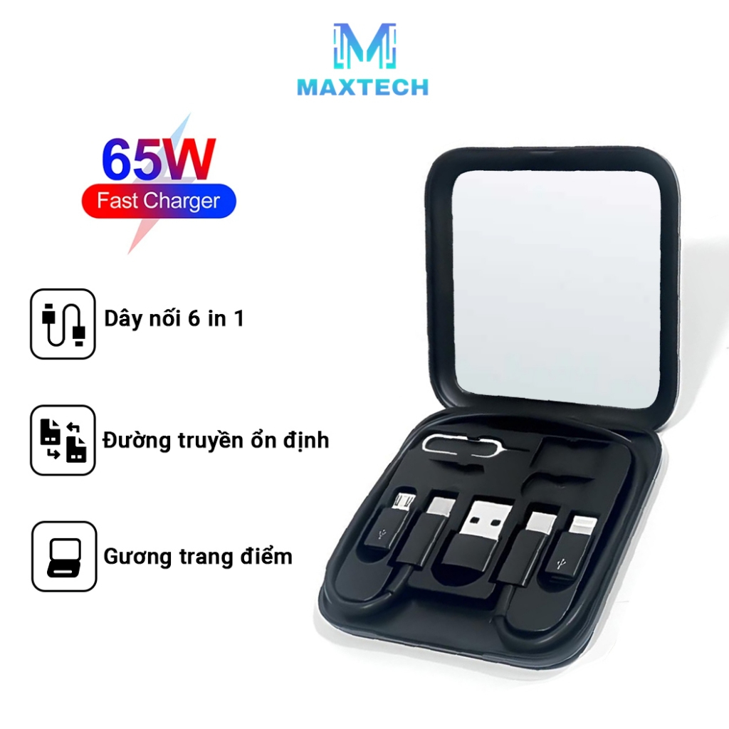Cáp Sạc nhanh 65w Maxtech 6 trong 1 kèm ngăn đựng cáp sạc, thẻ nhớ, que ...