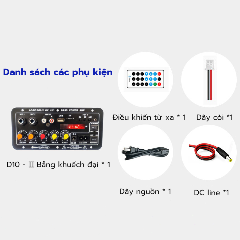 Mạch loa D10 Bluetooth 5.0 hát Karaoke công suất lớn 120w, 12V/24V/220V lắp loa kéo, chế loa ...
