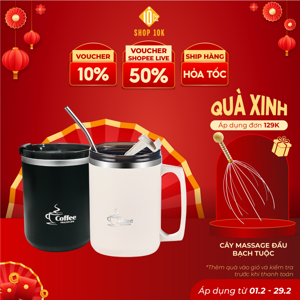 Ly cốc inox coffee giữ nhiệt văn phòng kèm ống hút cao cấp trang nhã 480ml - Shop 10K | Shopee ...