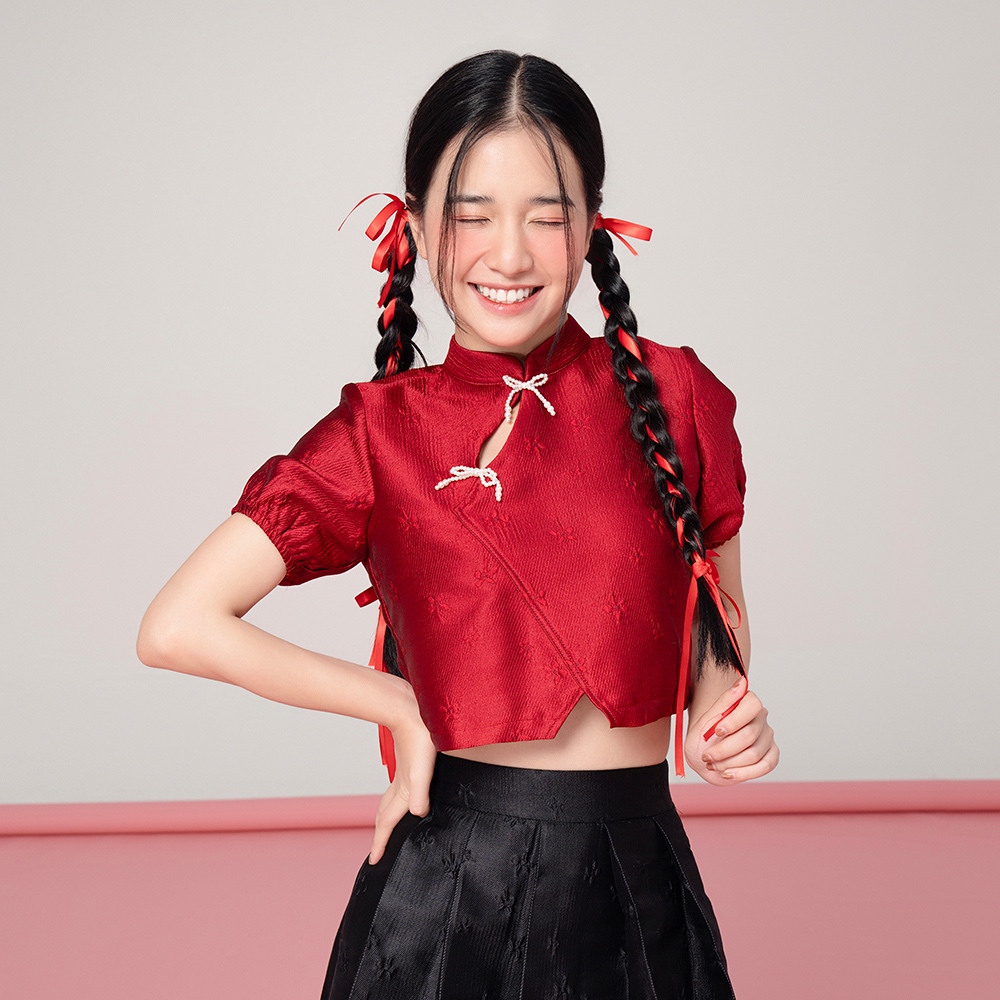 BLEUBIRD Set gồm áo và váy gấm thêu hoa Hanabi Set | Shopee Việt Nam