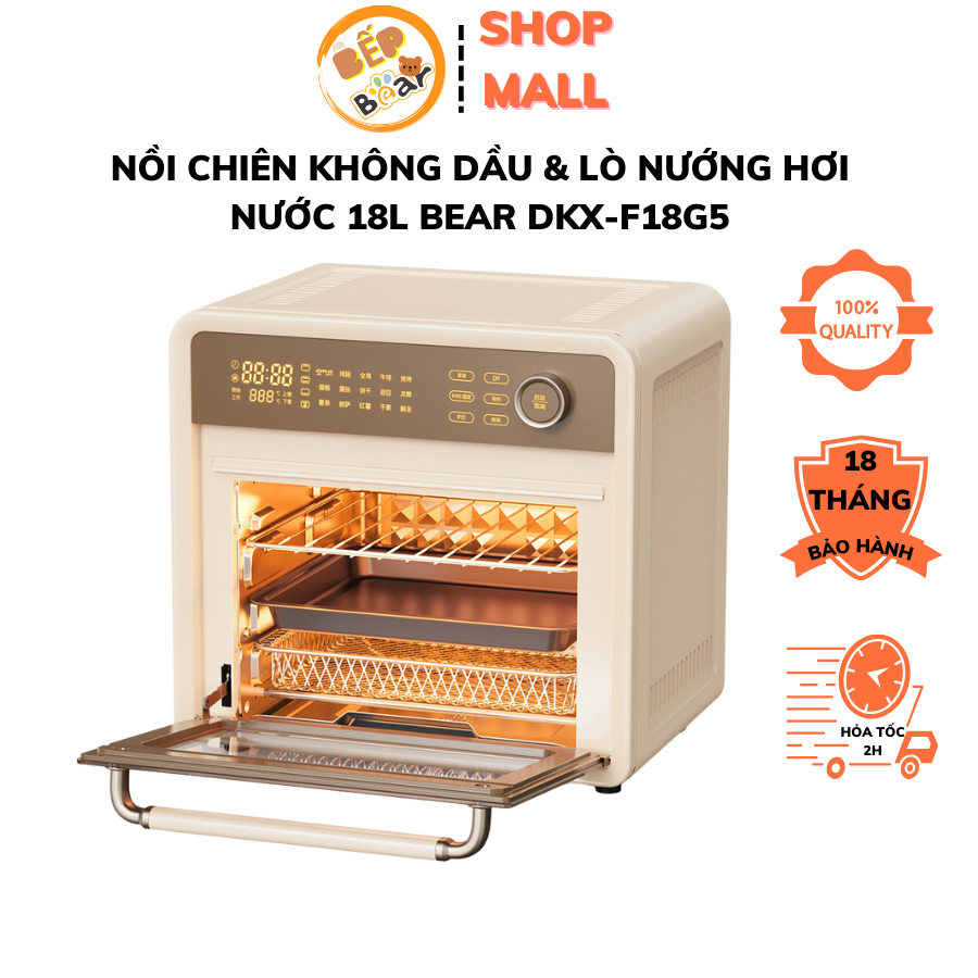 Nồi chiên không dầu lò nướng hơi nước Bear DKX-F18G5 18L ,điều khiển cảm ứng, 15 chế độ nấu, BH ...