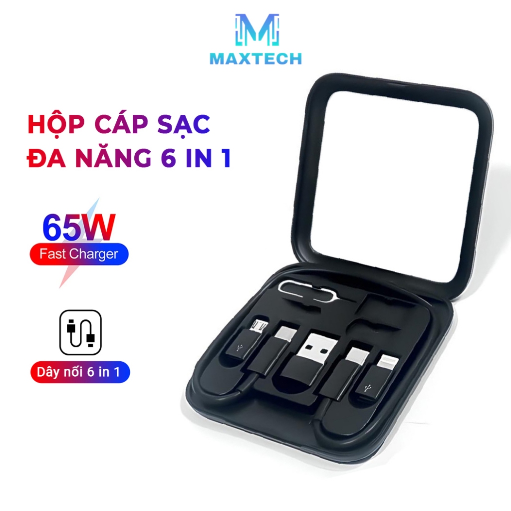 Cáp Sạc Đa Năng 65w chính hãng MaxTech 6 trong 1 kèm cổng Sạc có hộp ...