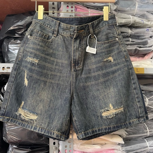 TIENSTYLE Quần jean ngố loang màu ống rộng rách, Quần bò nữ lửng ống ...