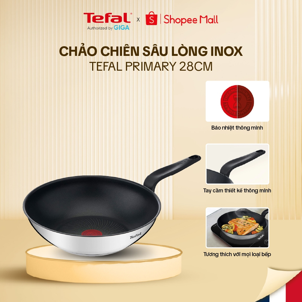 Chảo xào sâu lòng Tefal Primary 28cm E3091904 - Tương thích với tất cả các mặt bếp bao gồm cả ...