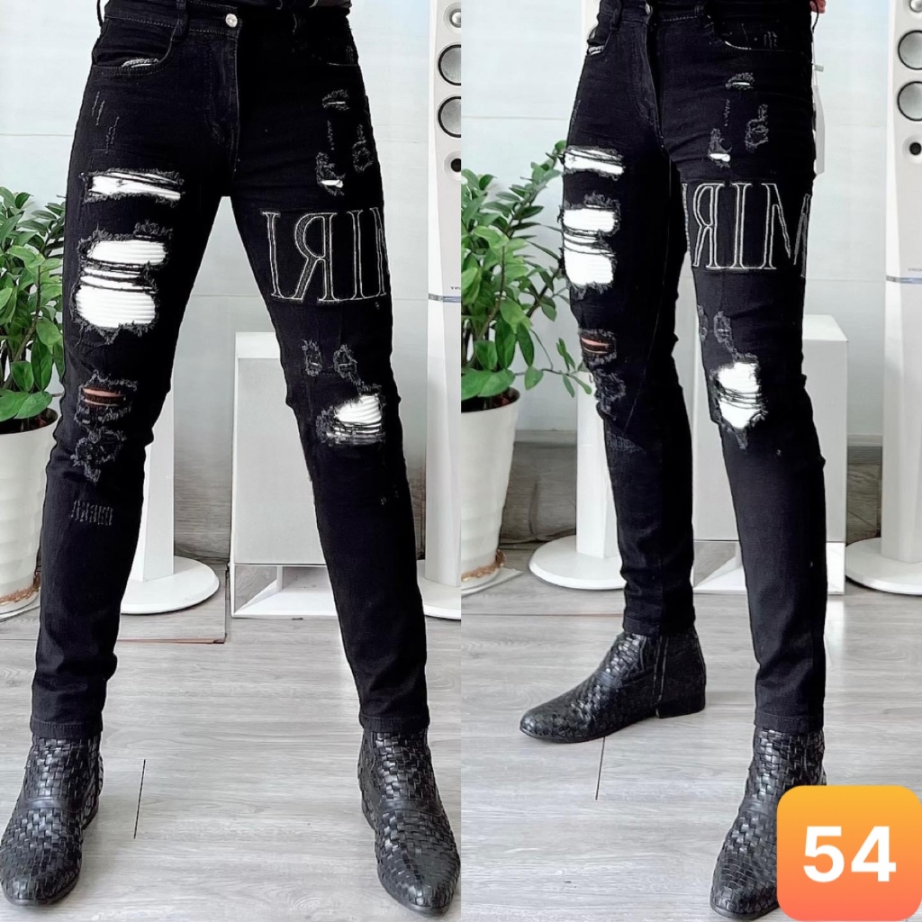 Quần jean nam boy phố vá da màu đen chất bò cao cấp co dãn 4 chiều cực ...