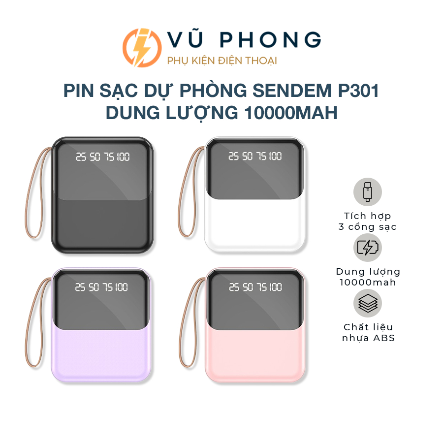 Pin sạc dự phòng Sendem P301 kèm cáp 4in1 chất lượng - bảo hành chính ...