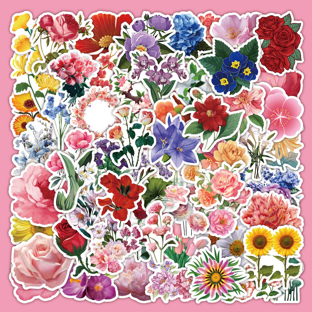 Set 50 chiếc sticker chống nước NHÁNH HOA SẮC MÀU HOA HỒNG HƯỚNG DƯƠNG ...