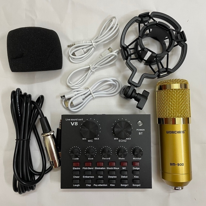Combo soundcard V8, V8S kèm mic thu âm bm800 BM900 có autotune chuẩn ...