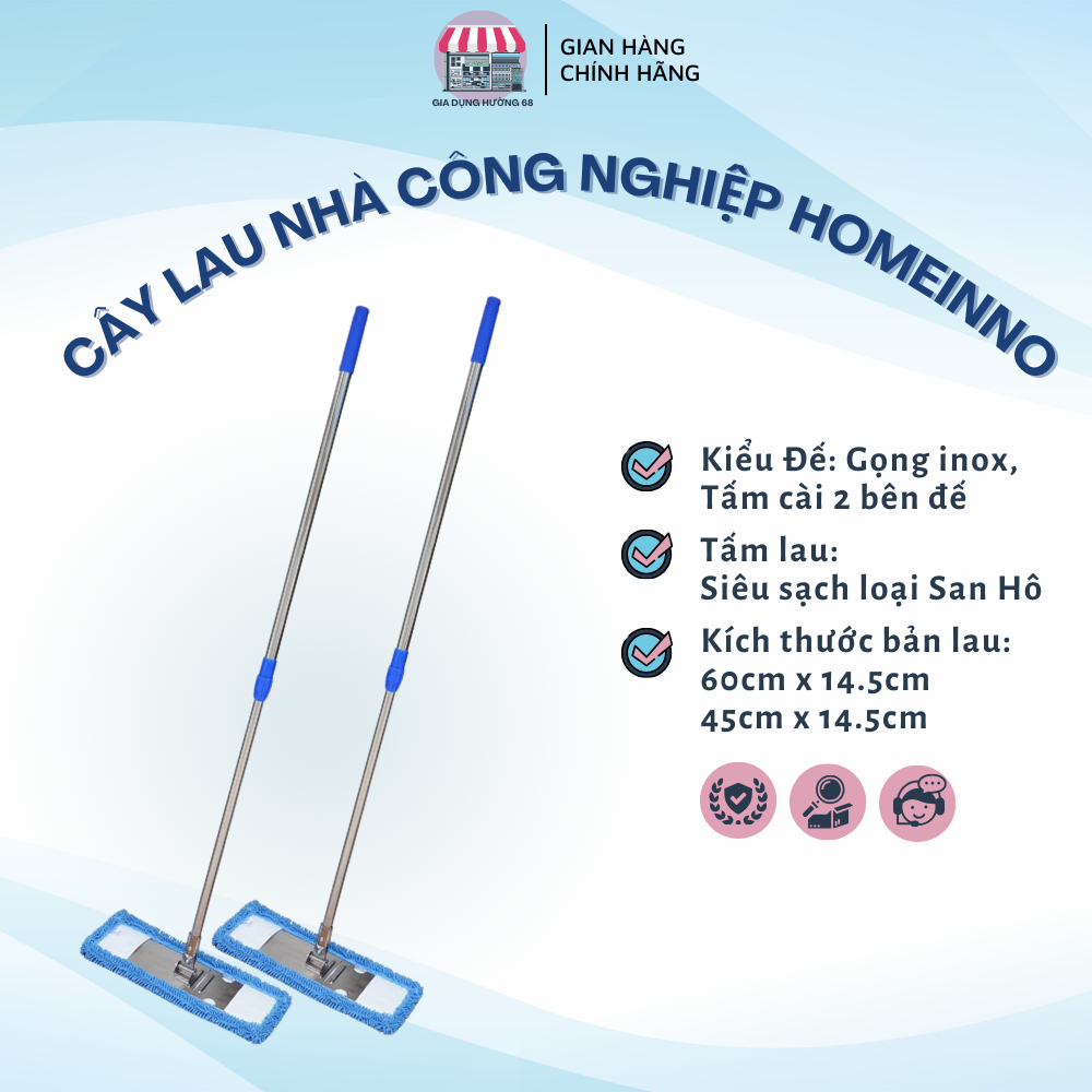 Cây lau nhà công nghiệp Homeinno 45cm và 60cm bông lau sợi microfiber ...