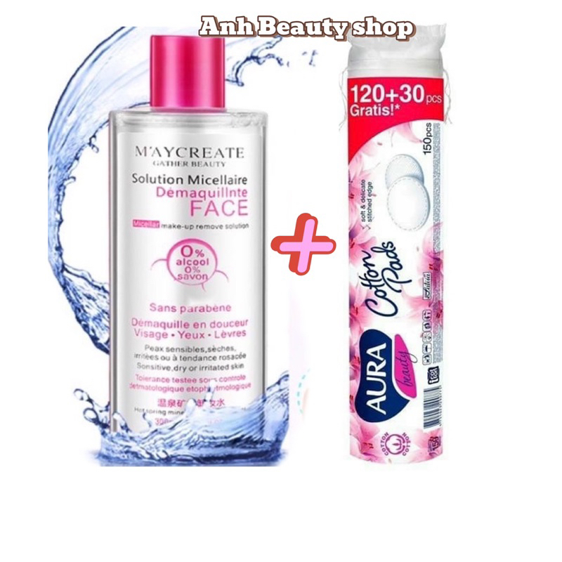 Combo nước tẩy trang maycreate 300ml chuẩn nội địa trung và bông tẩy ...