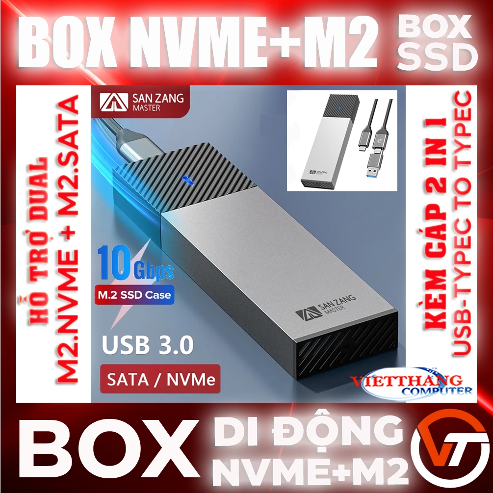 Box Di động Box Nvme - Box SSD SanZang Hỗ trợ Dual M2.NVMe + M2.SATA ...