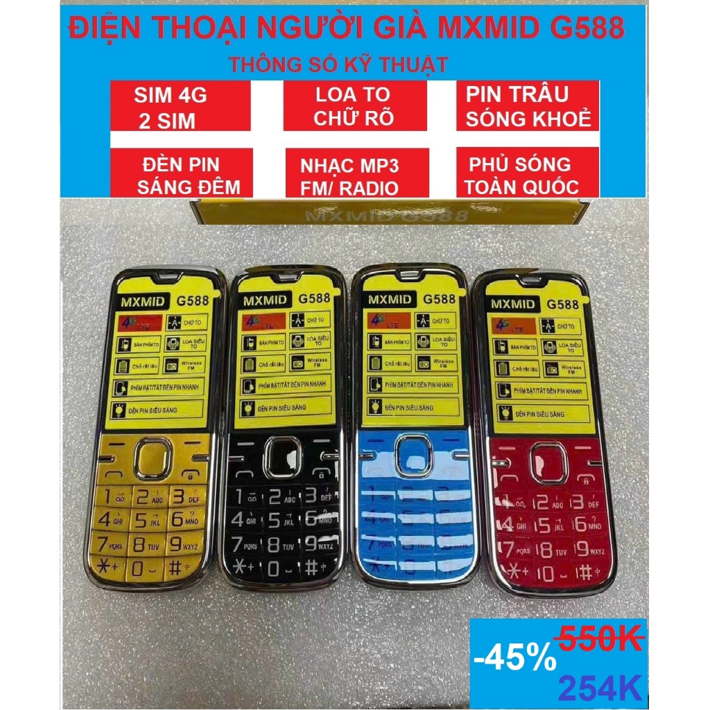 ĐIỆN THOẠI NGƯỜI GIÀ G588 4G FULL BOX MỚI 100%, 2 SIM 2 SÓNG, LOA TO ...
