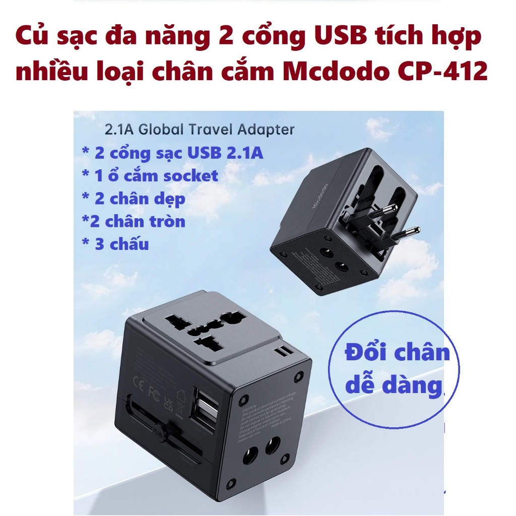 Củ sạc đa năng 2 cổng USB tích hợp nhiều loại chân cắm Mcdodo CP-412 | Shopee Việt Nam