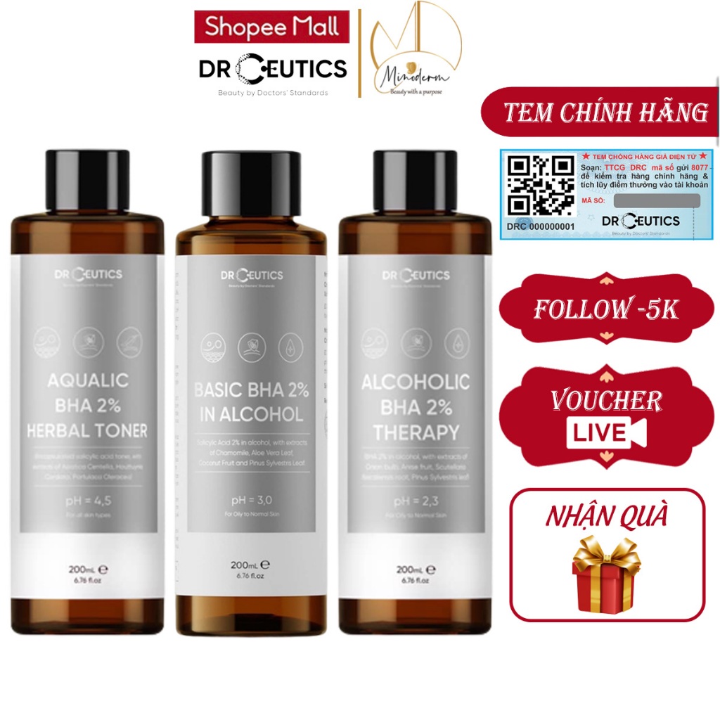 Tẩy tế bào chết DrCeutics BHA 2% dung dịch làm sạch và cân bằng da 200ml | Shopee Việt Nam