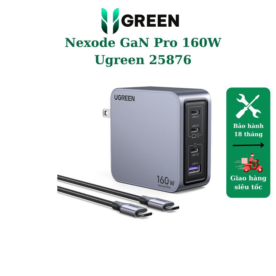 Củ sạc Nexode GaN Pro 160W 2 cổng USB-C và 1 USB Nexode Ugreen 25876 | Shopee Việt Nam
